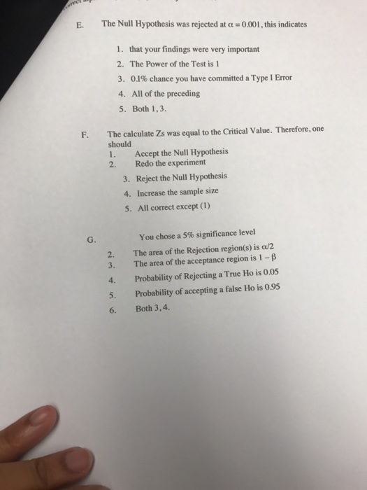 Solved The Null Hypothesis was rejected at alpha = 0.001, | Chegg.com