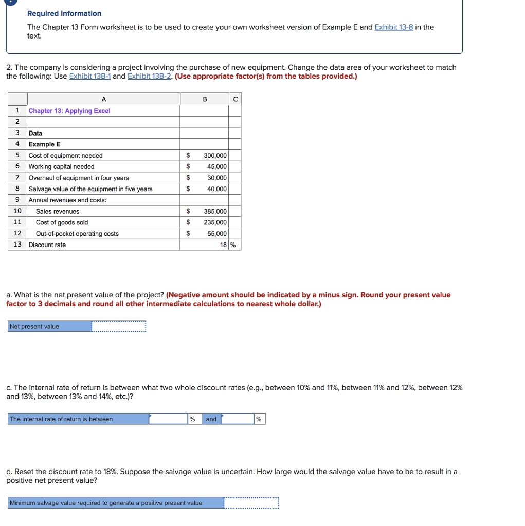 Solved Required information The Chapter 13 Form worksheet is | Chegg.com