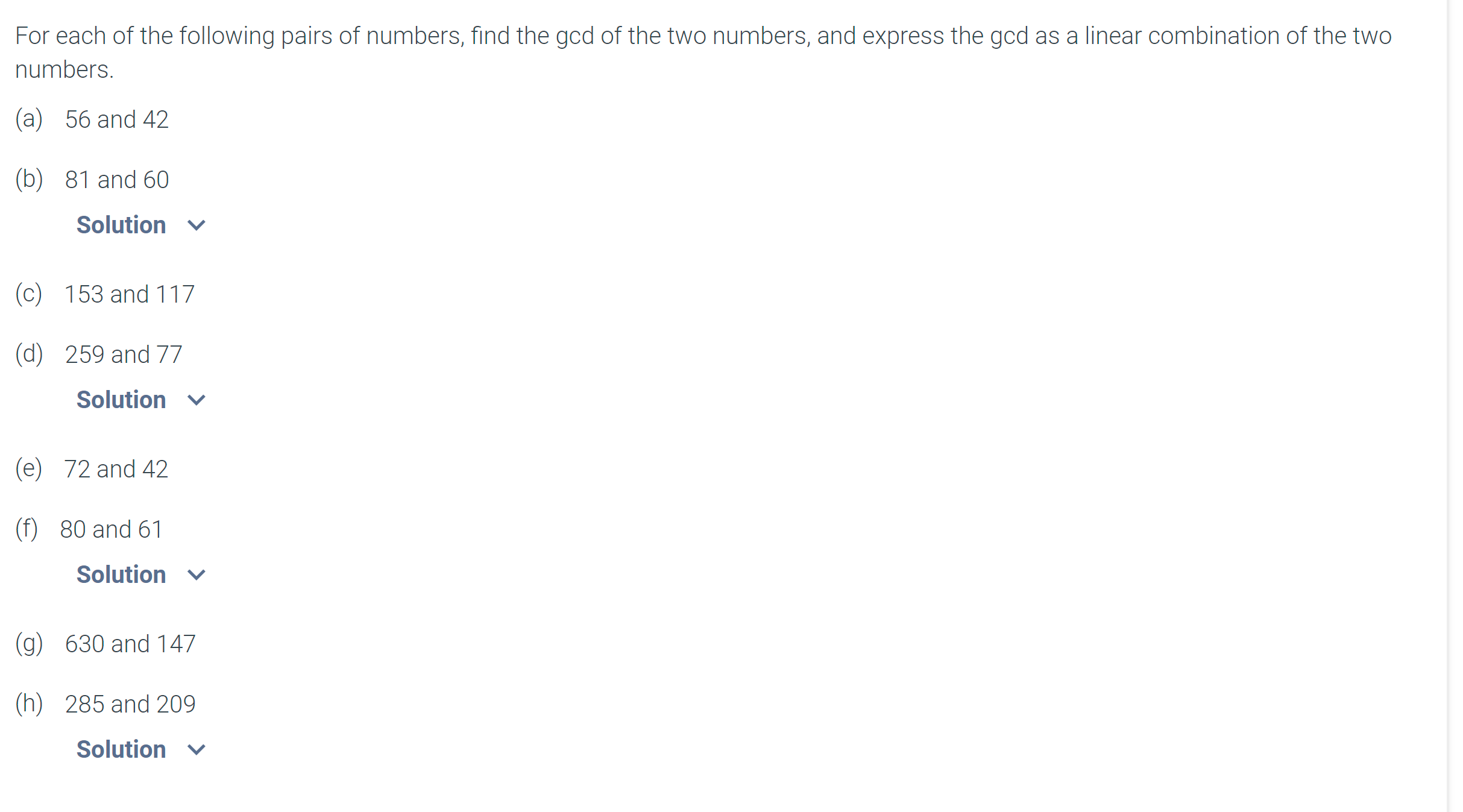 Solved For each of the following pairs of numbers, find the | Chegg.com