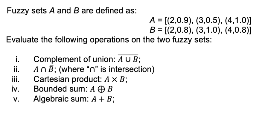 Solved Fuzzy sets A and B are defined as: A = [(2,0.9), | Chegg.com
