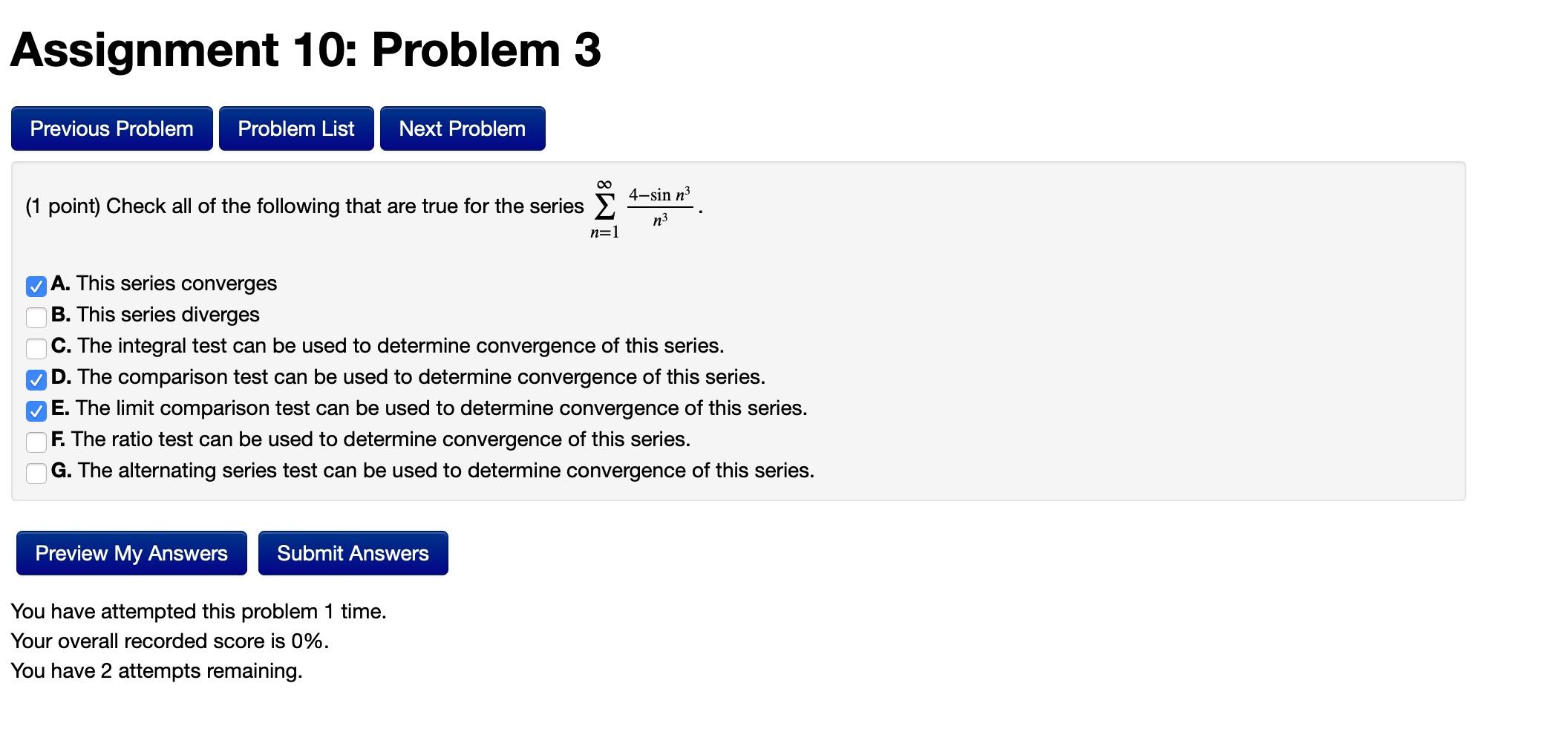 Solved Assignment 10: Problem 3 Previous Problem Problem | Chegg.com
