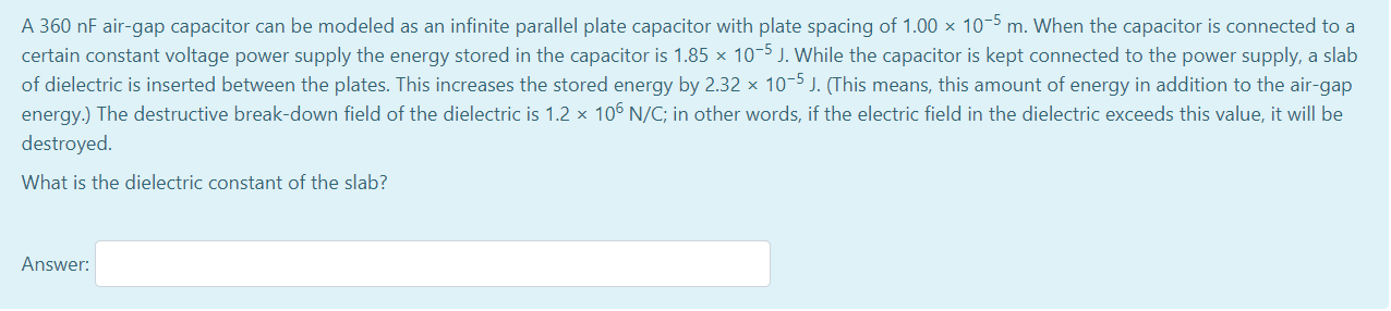 Solved A 360 nF air-gap capacitor can be modeled as an | Chegg.com