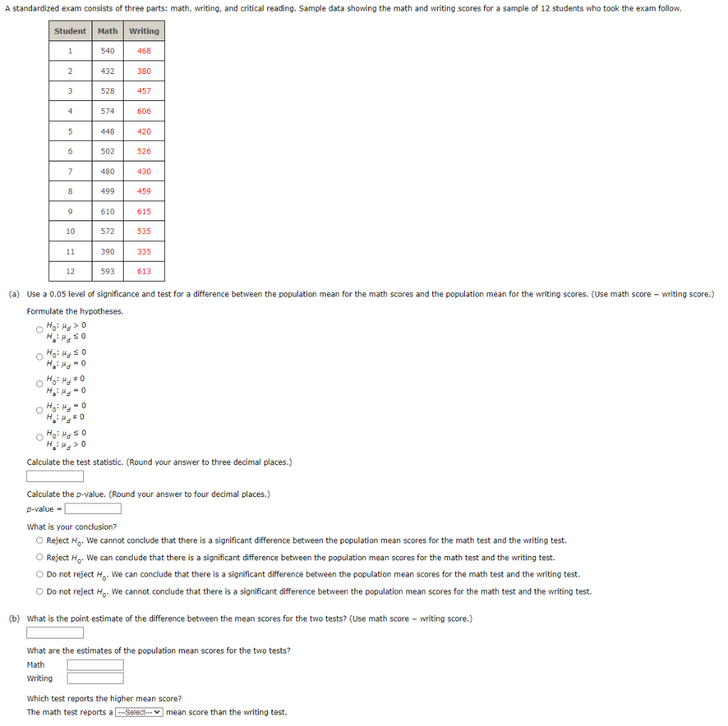 Solved A standardized exam consists of three parts: math, | Chegg.com