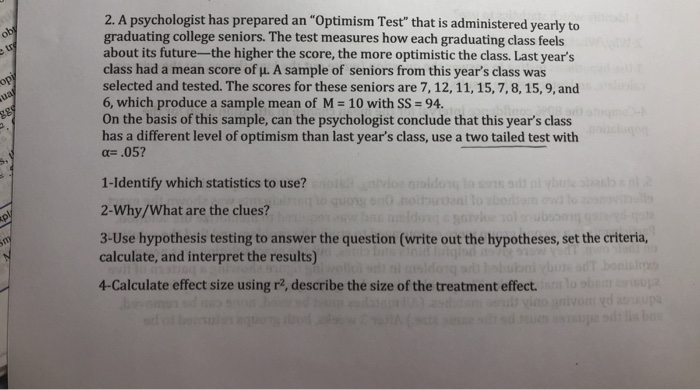 2. A psychologist has prepared an "Optimism Test" | Chegg.com