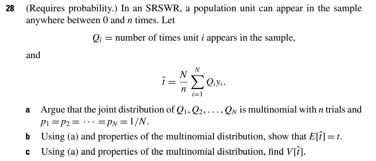 Solved 28 (Requires probability.) In an SRSWR, a population | Chegg.com