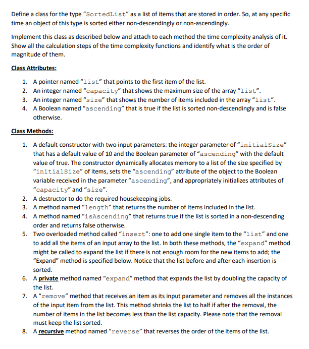 Solved Define a class for the type "Sortedlist" as a list of | Chegg.com