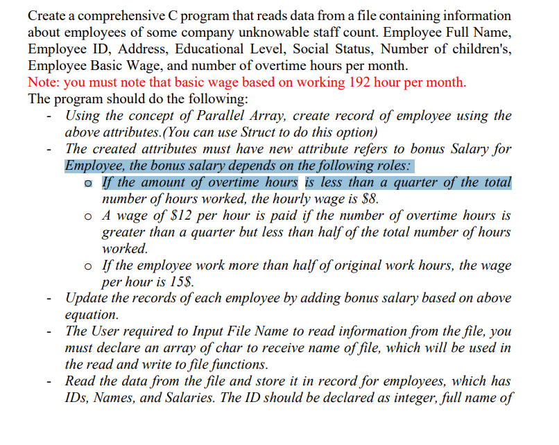 Solved Create a comprehensive C program that reads data from | Chegg.com