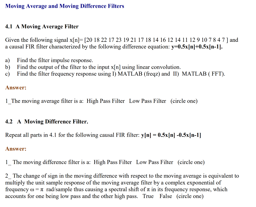 Solved Moving Average and Moving Difference Filters 4.1 A | Chegg.com