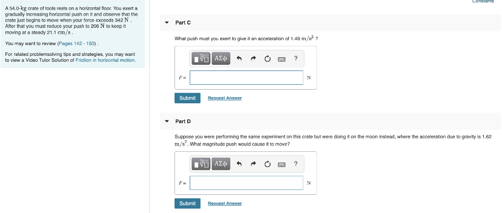 Solved Constants Part C A 54.0-kg crate of tools rests on a | Chegg.com