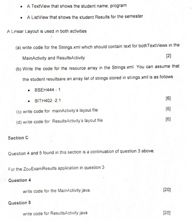 Solved - A TextView that shows the student name, program - A | Chegg.com