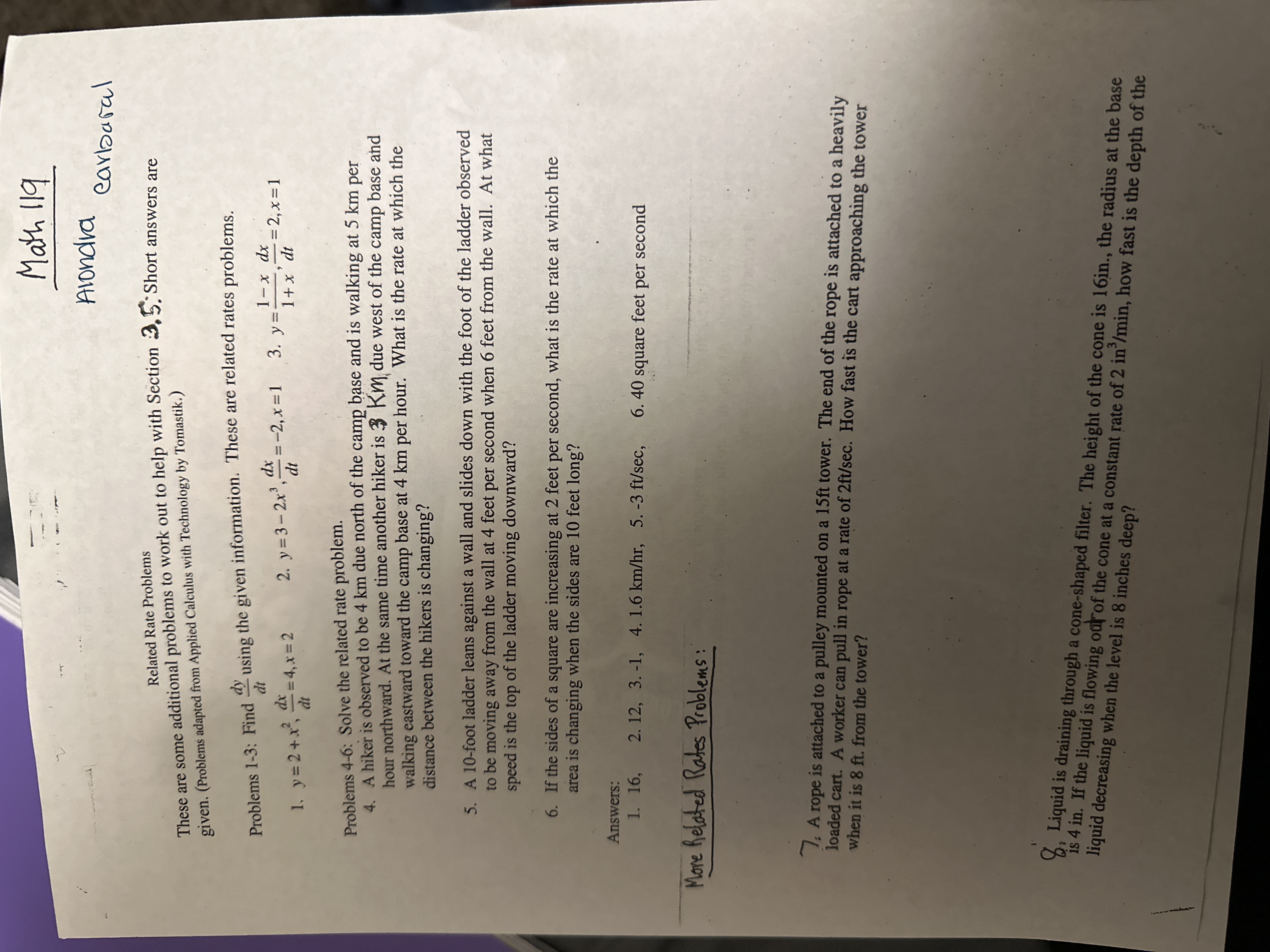 Solved Related Rate ProblemsThese are some additional | Chegg.com