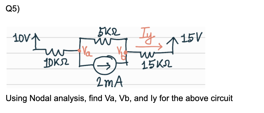 Solved Using Nodal analysis, find Va, Vb, and ly for the | Chegg.com