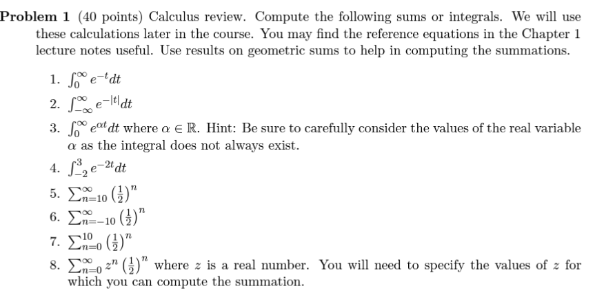 Solved Problem 1 (40 points) Calculus review. Compute the | Chegg.com Solved Problem 1 (40 points) Calculus review. Compute the | Chegg.com