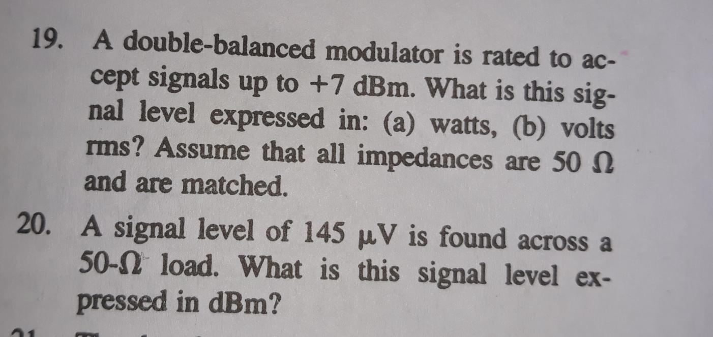Solved 19. A double-balanced modulator is rated to accept | Chegg.com