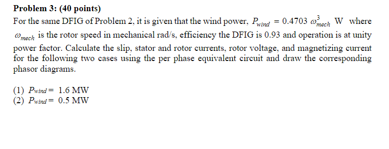 Solved The parameters of a doubly fed induction generator | Chegg.com