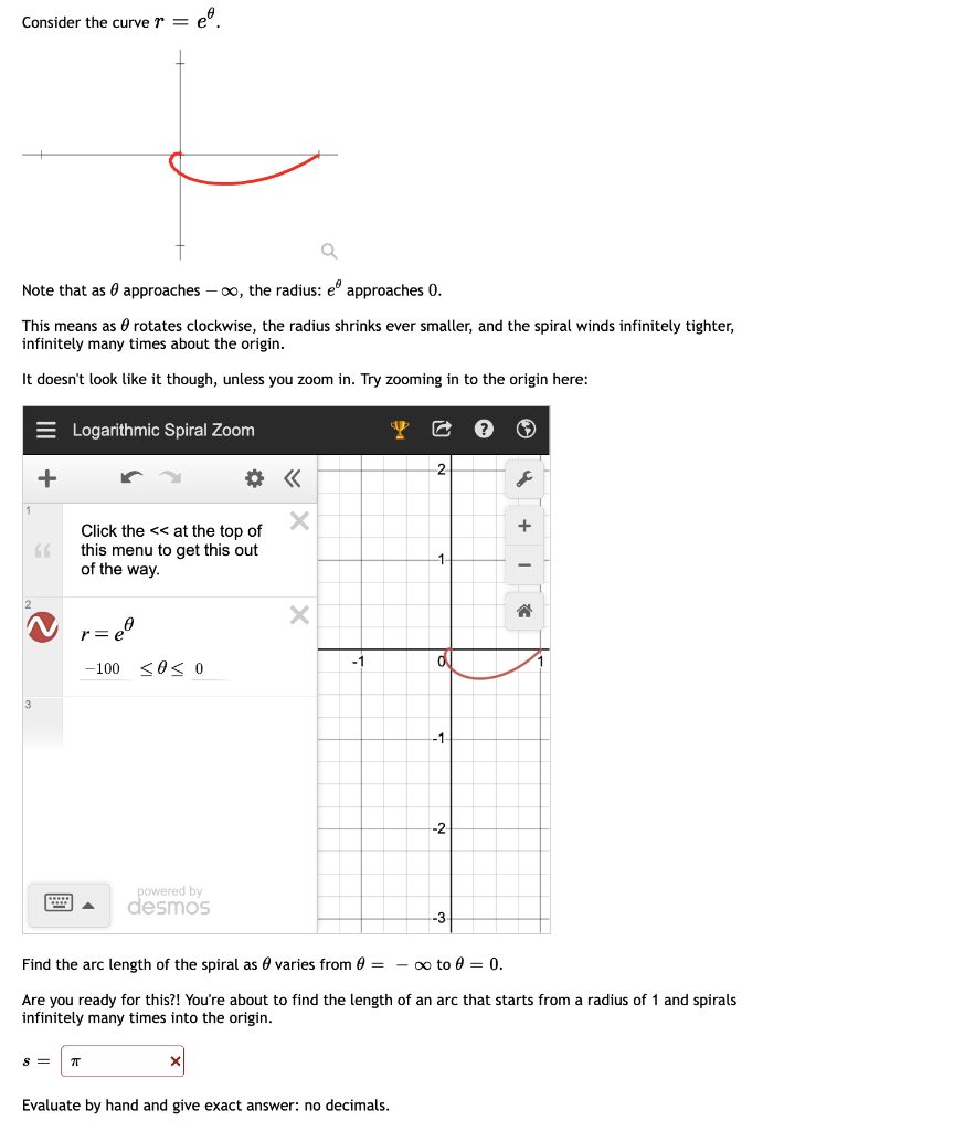 Consider the curve r=eθ. Note that as θ approaches | Chegg.com