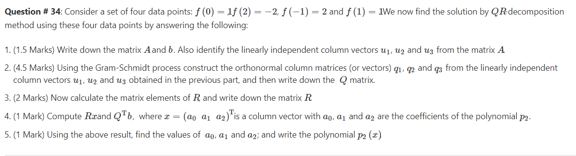 Solved Question # 34: Consider a set of four data points: f | Chegg.com
