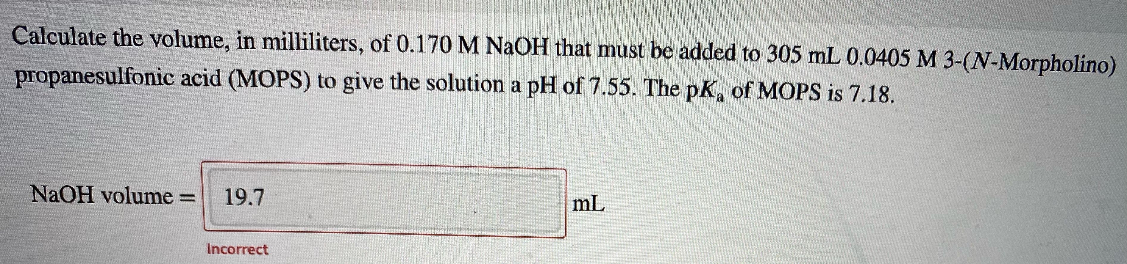 Solved Calculate the volume, in milliliters, of 0.170 M NaOH | Chegg.com