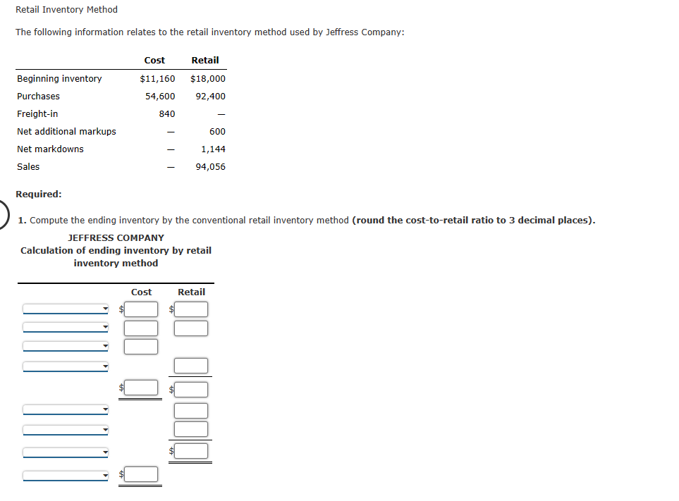 Solved Retail Inventory Method The following information | Chegg.com