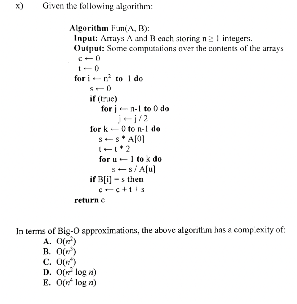 Solved Algorithm Fun(A, B): Input: Arrays A and B each | Chegg.com