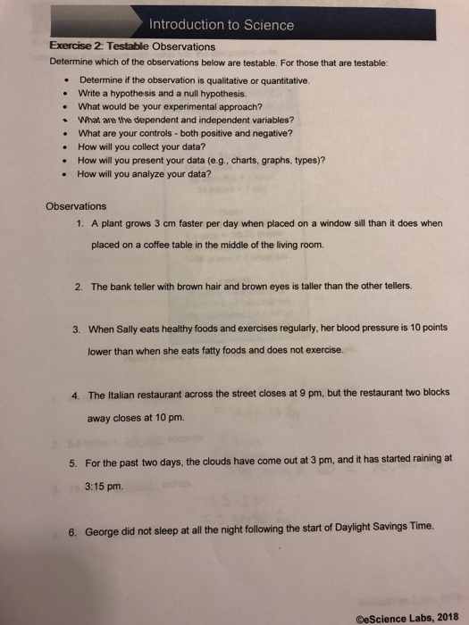 Solved Introduction to Science Exercise 2 Testable | Chegg.com