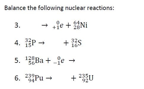 Solved Balance the following nuclear | Chegg.com