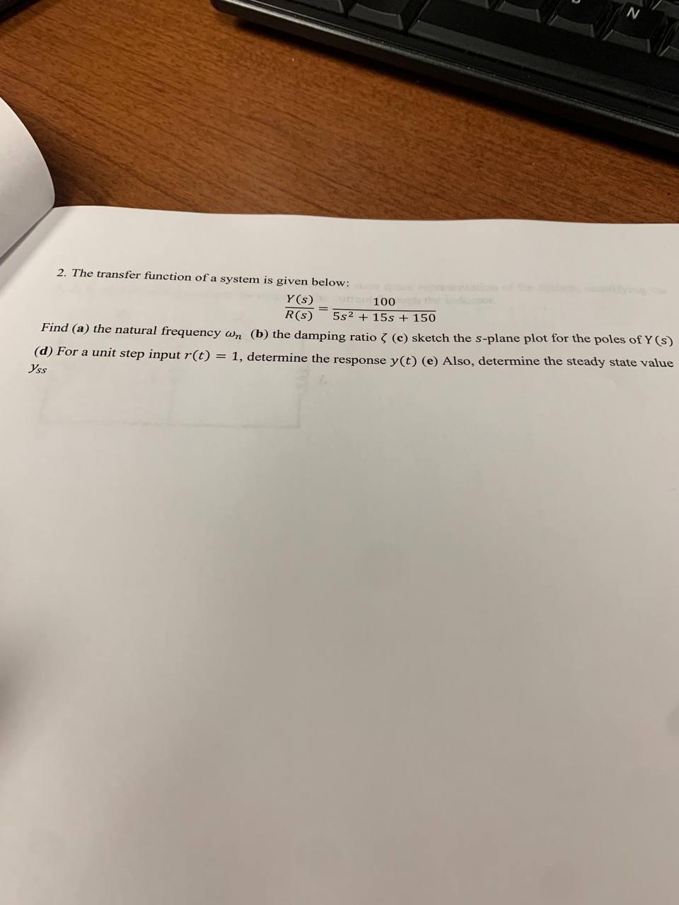 Solved 2. The transfer function of a system is given below: | Chegg.com