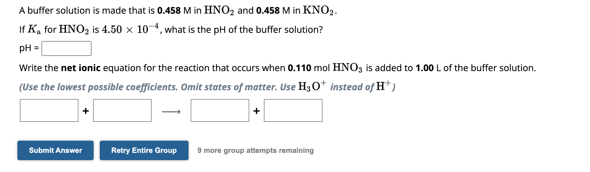 Solved A buffer solution is made that is 0.458M in HNO2 and | Chegg.com