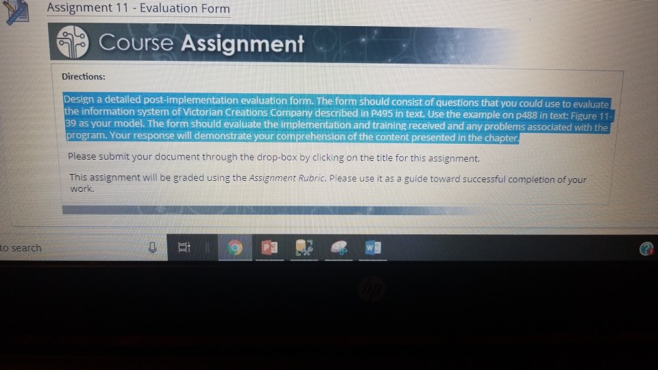Solved Assignment 11 Evaluation Form Course Assignment | Chegg.com