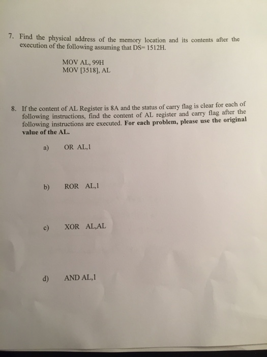 Solved 7. Find the physical address of the memory location | Chegg.com