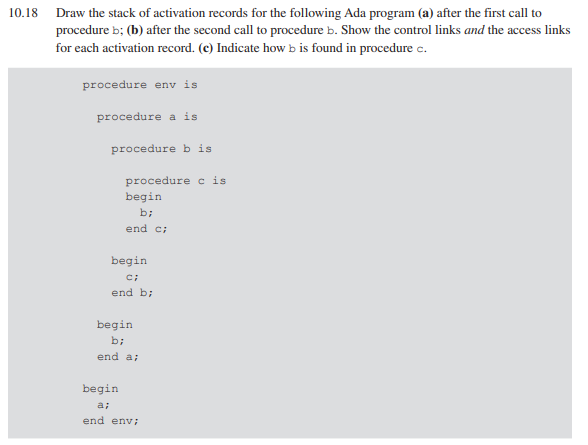 Solved Draw the stack of activation records for the | Chegg.com