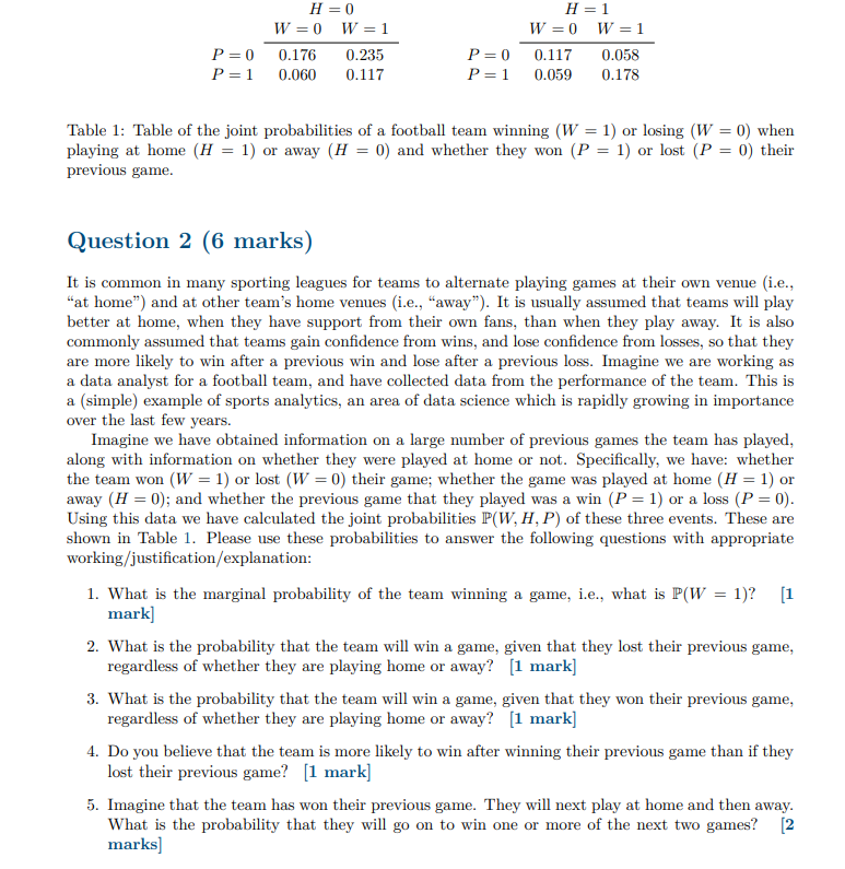 Solved Table 1: Table of the joint probabilities of a | Chegg.com