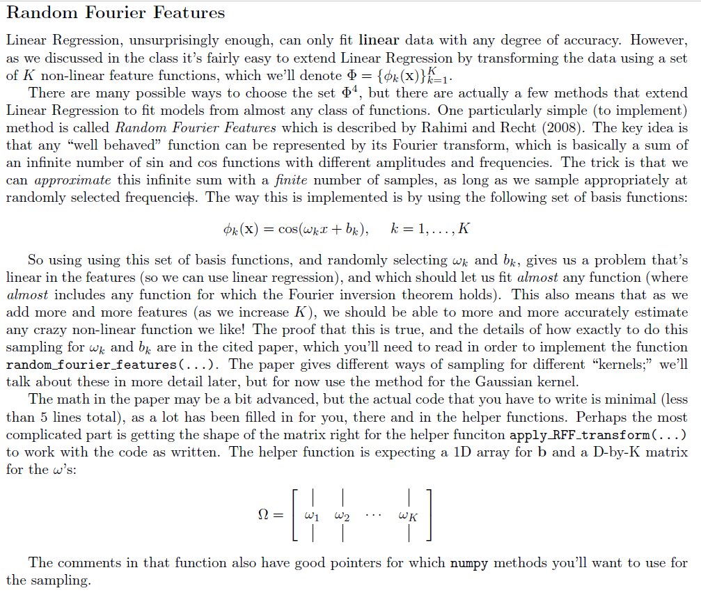 Solved = Random Fourier Features Linear Regression, | Chegg.com
