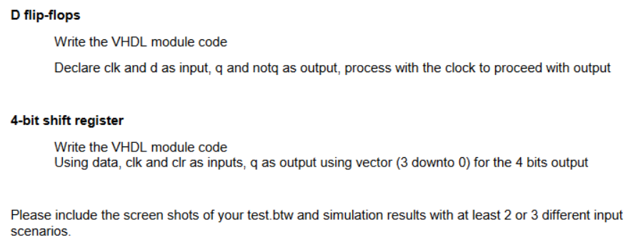 Solved D flip-flops Write the VHDL module code Declare clk | Chegg.com