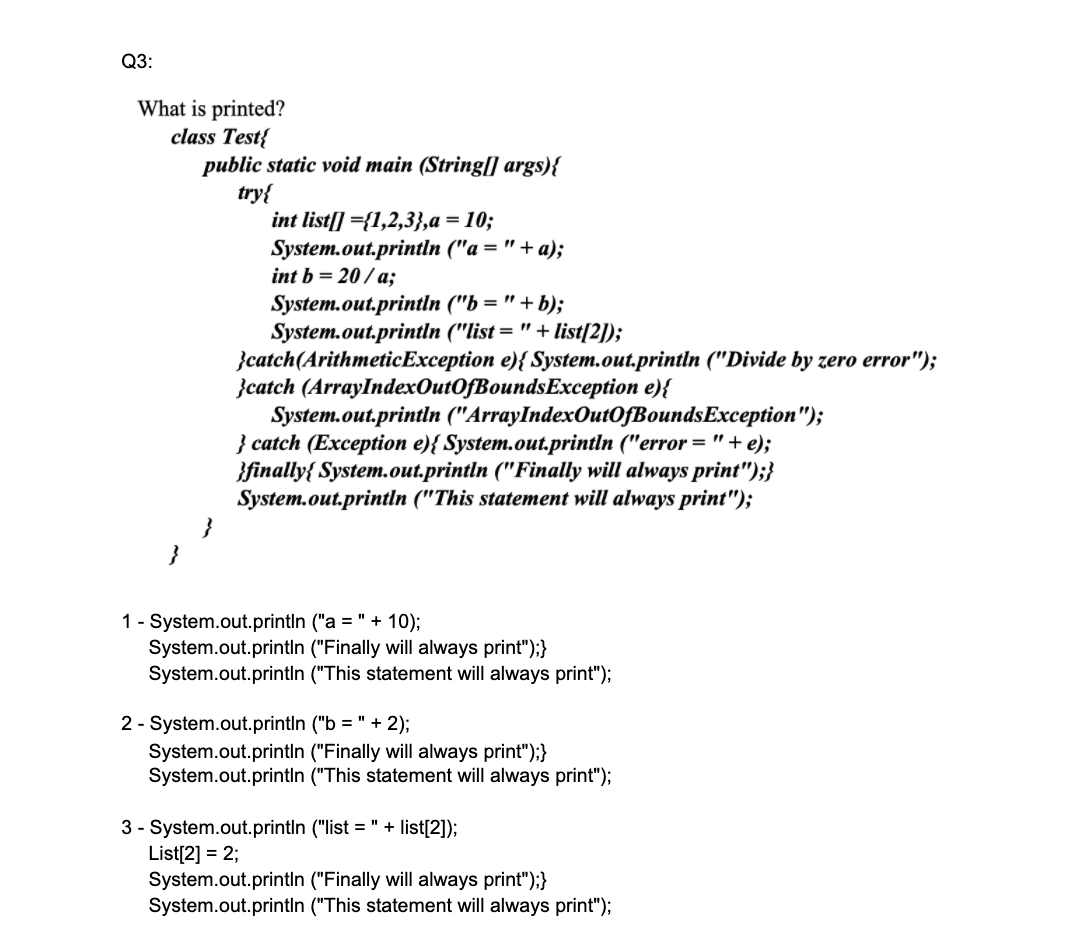 Solved Q1: Sample Tracing Questions: What is printed? class | Chegg.com