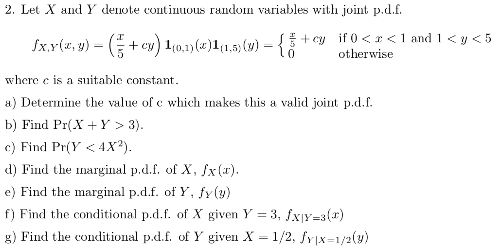 Solved 2. Let X and Y denote continuous random variables | Chegg.com