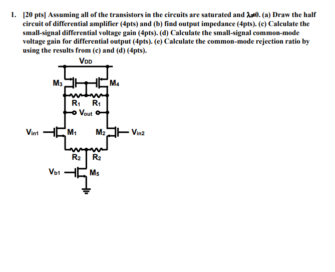 해법 보기 1. [20 ﻿pts] ﻿Assuming all of the transistors | Chegg.com