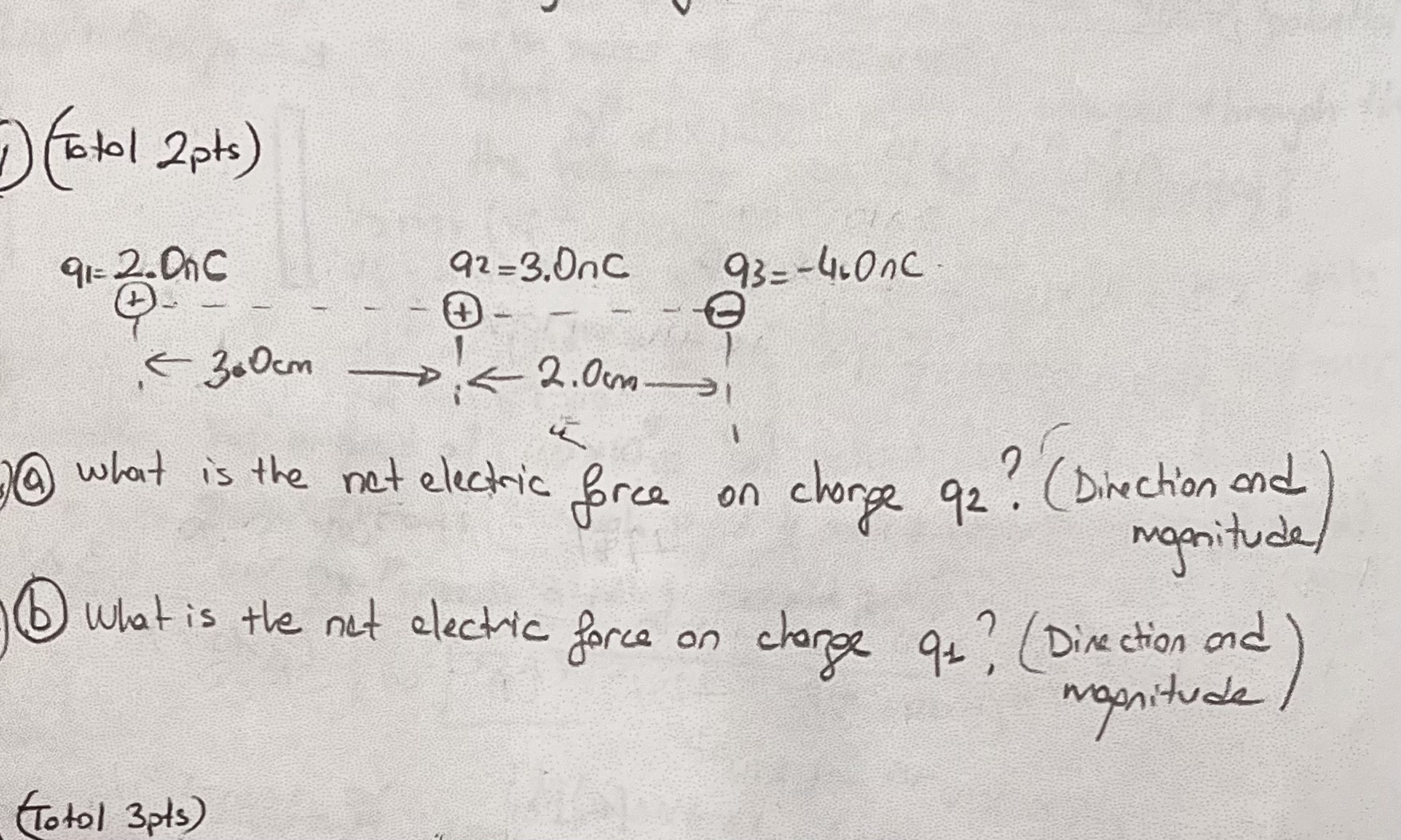 Solved 1) (6tol 2pts) 91=4.−…2.0nC92=3.0nC93=−4.0nC←3.0 | Chegg.com