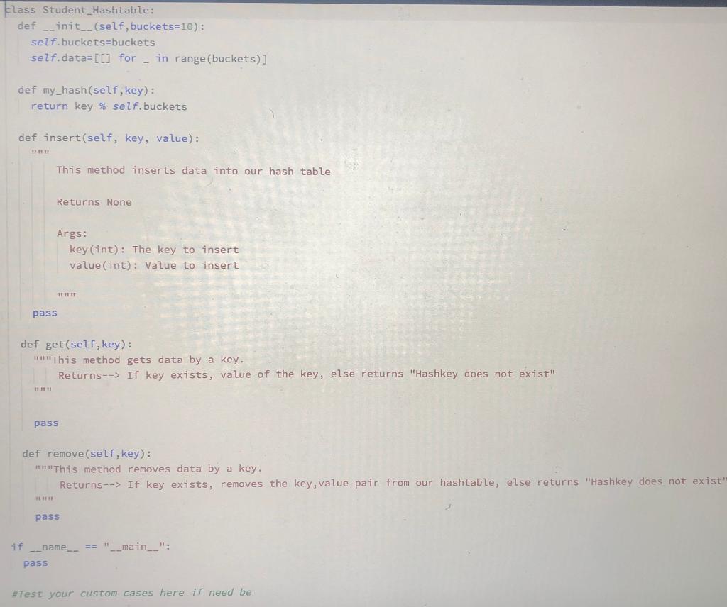 Solved 1. Custom Hashtable Task: Complete the methods get, | Chegg.com