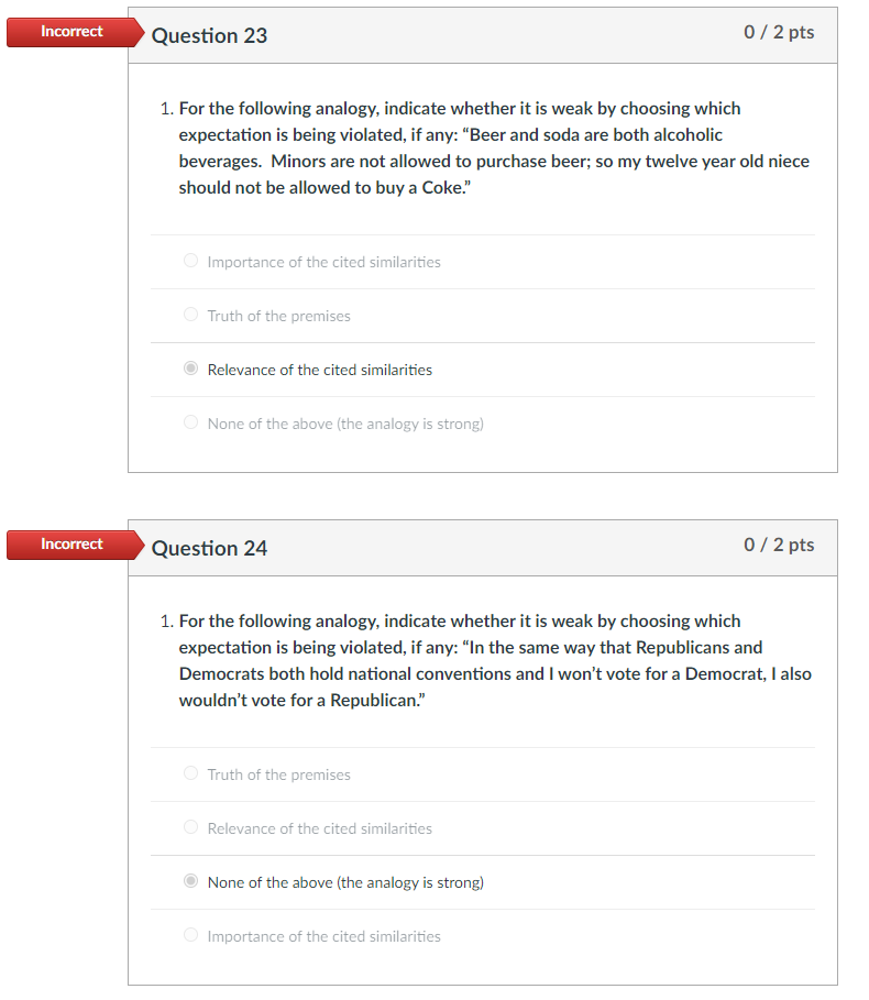 Solved Incorrect Incorrect Question 23 0/2 pts 1. For the | Chegg.com