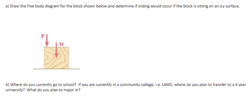 Solved a) ﻿Draw the free body diagram for the block shown | Chegg.com