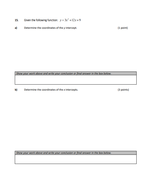 Solved 15. Given the following function: \\( y=3 x^{2}+12 | Chegg.com