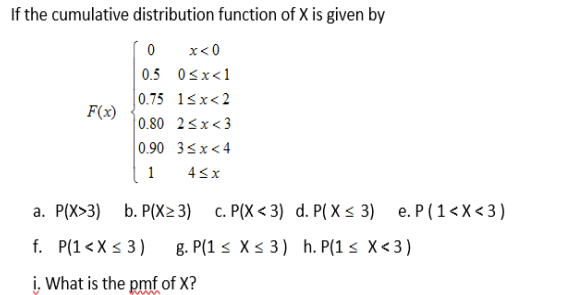 Solved If the cumulative distribution function of X is given | Chegg.com