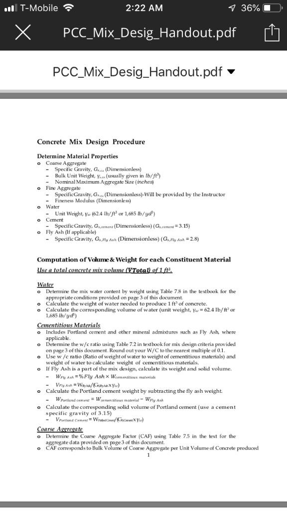 Solved Perform a concrete mix design calculation using the | Chegg.com