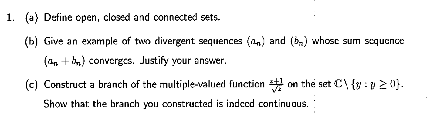 Solved 1. (a) Define open, closed and connected sets. (b) | Chegg.com