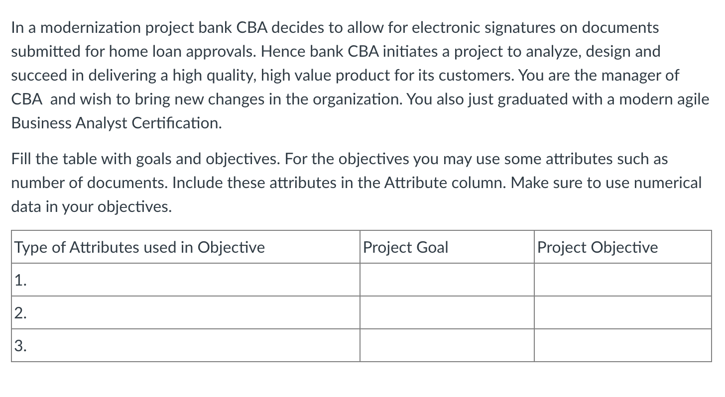 Solved In a modernization project bank CBA decides to allow | Chegg.com