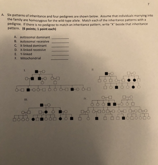 Solved A. Six patterns of inheritance and four pedigrees are | Chegg.com