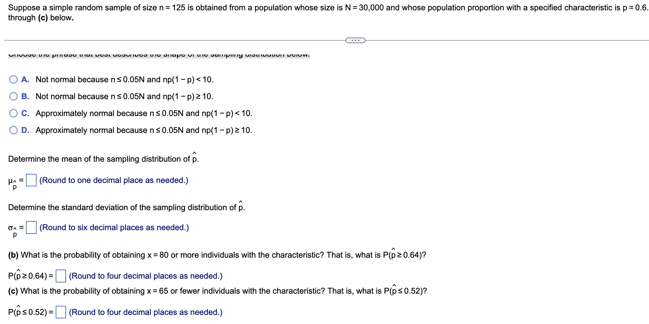 Solved Suppose a simple random sample of size n= 125 is | Chegg.com