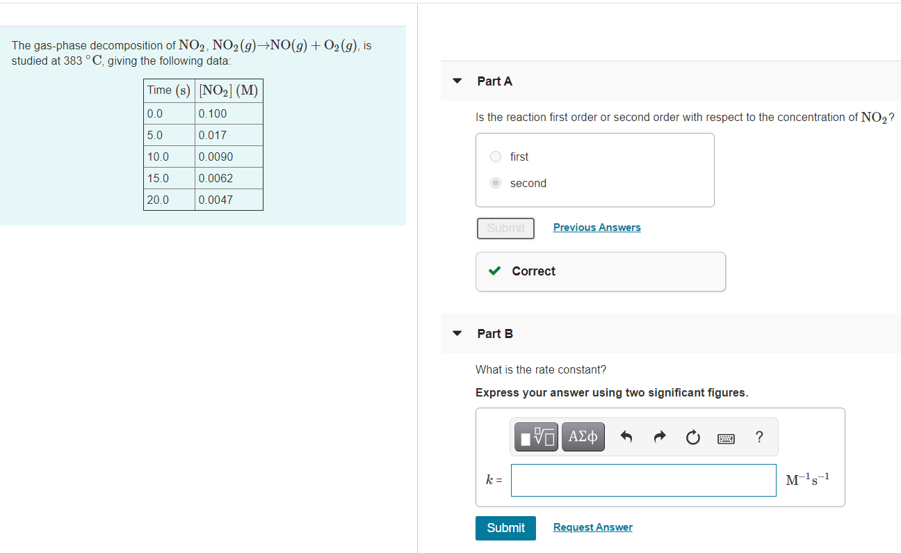 Solved The gas-phase decomposition of NO2, NO2(g) →NO(g) + | Chegg.com