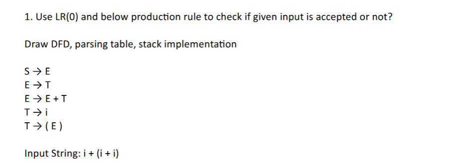 Solved 1. Use LR(0) and below production rule to check if | Chegg.com